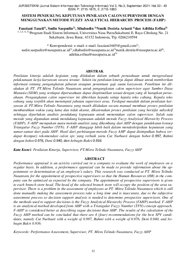(PDF) Sistem Pendukung Keputusan Penilaian Calon Supervisor Dengan ...