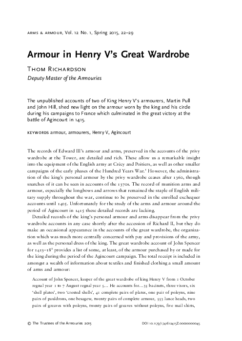 (PDF) Armour in Henry V’s Great Wardrobe