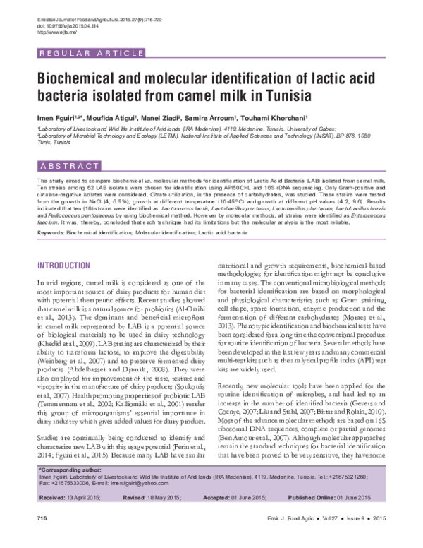 (PDF) Biochemical and molecular identification of lactic acid bacteria ...