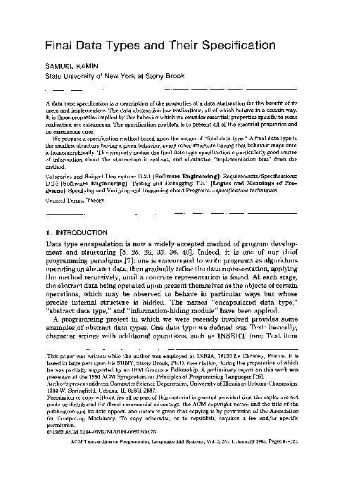 (PDF) Final Data Types and Their Specification
