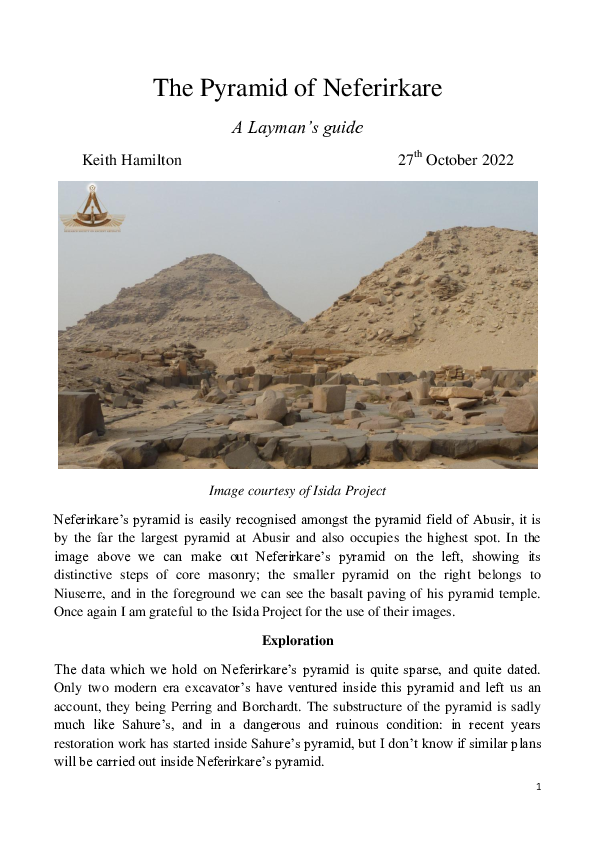 (PDF) The Pyramid of Neferirkare, A Layman's Guide
