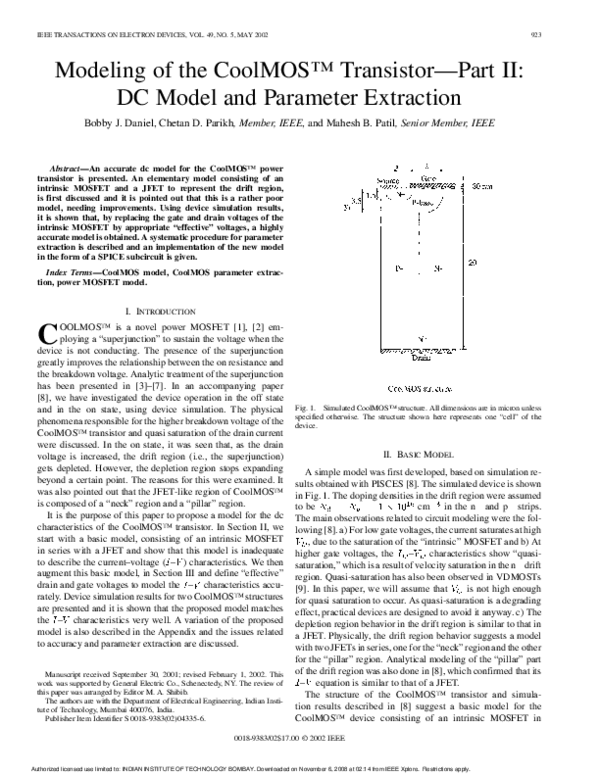 (PDF) Modeling of the CoolMOS Transistor Part II: DC Model and Parameter Extraction