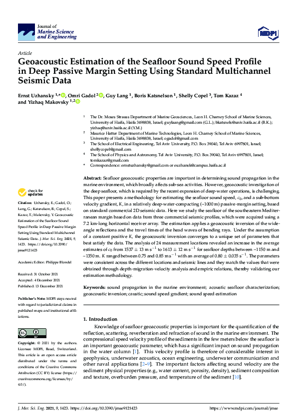 (PDF) Geoacoustic Estimation of the Seafloor Sound Speed Profile in Deep Passive Margin Setting ...