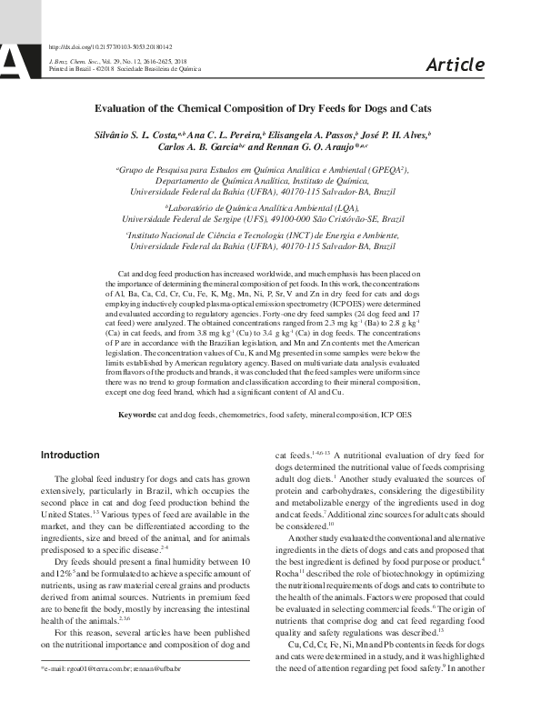 (PDF) Evaluation of the Chemical Composition of Dry Feeds for Dogs and Cats