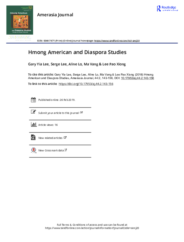 (PDF) Hmong American and Diaspora Studies