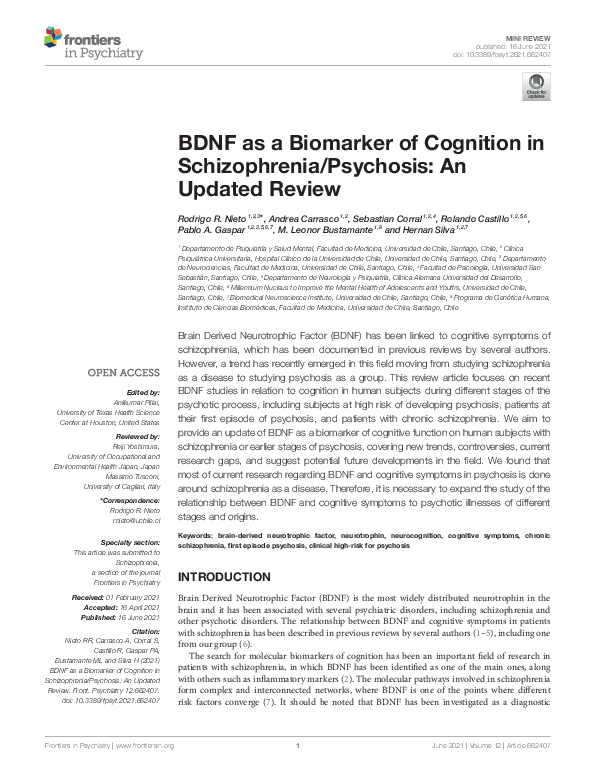 (PDF) BDNF as a Biomarker of Cognition in Schizophrenia/Psychosis: An ...