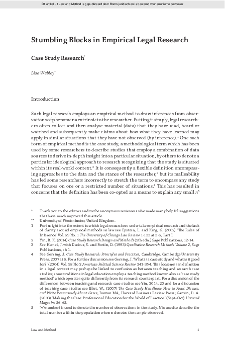 (PDF) Stumbling Blocks in Empirical Legal Research: Case Study Research