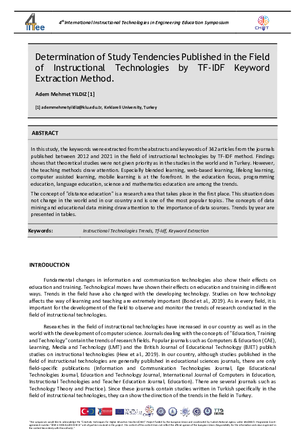 (PDF) Determination of Study Tendencies Published in the Field of Instructional Technologies by ...