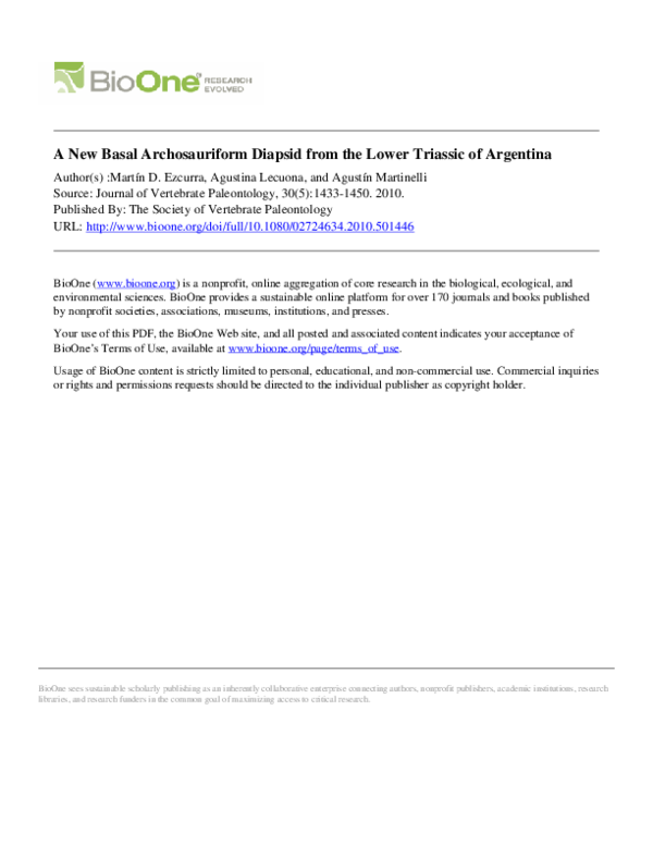 (PDF) A new basal archosauriform diapsid from the Lower Triassic of ...