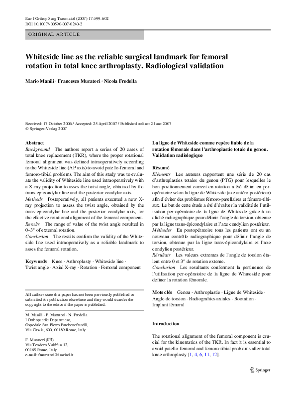 (PDF) Whiteside line as the reliable surgical landmark for femoral ...