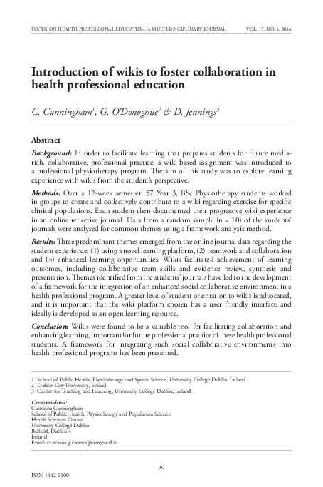 (PDF) Introduction of wikis to foster collaboration in health professional education