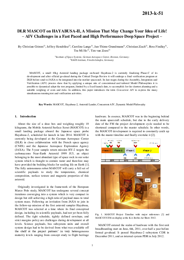 (PDF) DLR MASCOT on HAYABUSA-II, A Mission That May Change Your Idea of ...