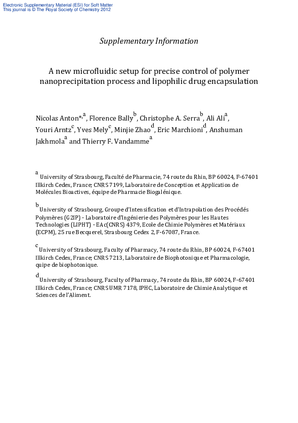 (PDF) A new microfluidic setup for precise control of the polymer nanoprecipitation process and ...