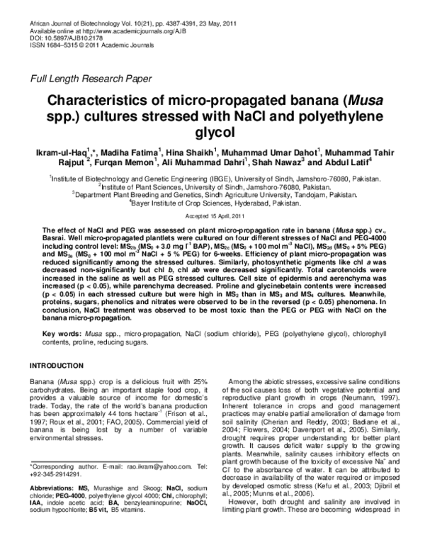 (PDF) Characteristics of micro-propagated banana (Musa spp.) cultures ...