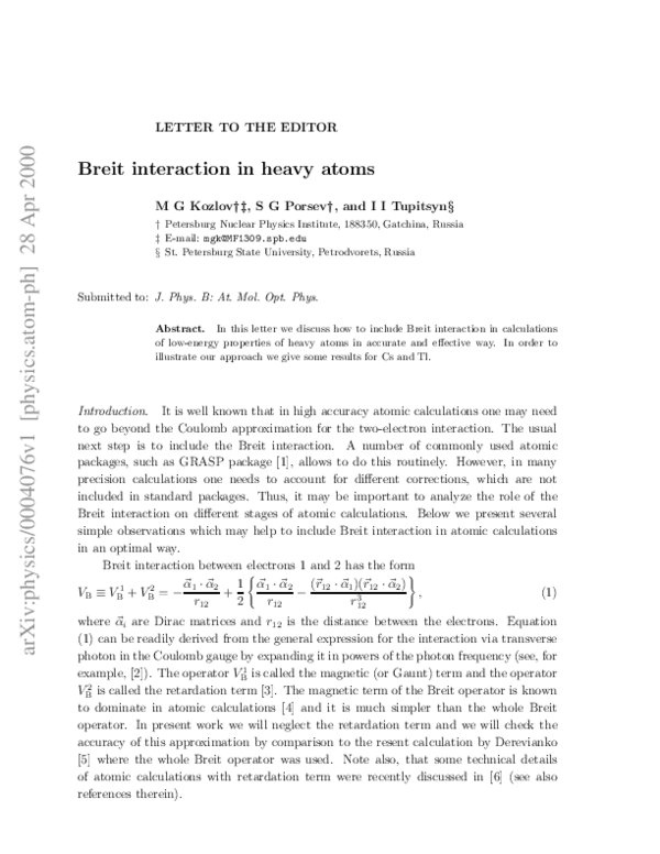 Pdf Breit Interaction In Heavy Atoms