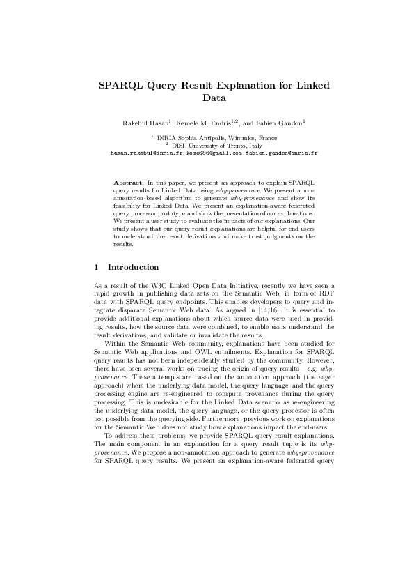 Pdf Sparql Query Result Explanation For Linked Data