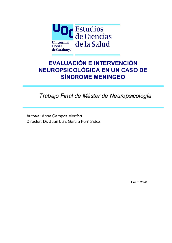 (PDF) Evaluación e intervención neuropsicológica en un caso de síndrome meníngeo