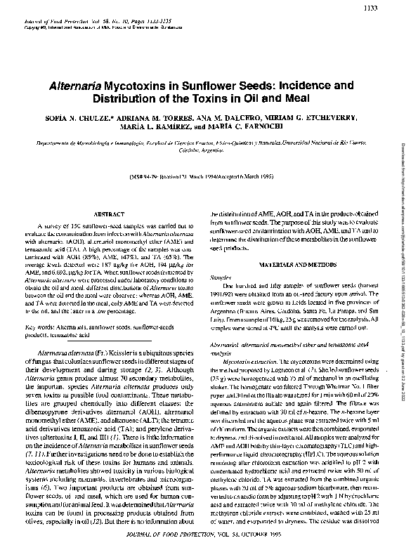 (PDF) Alternaria Mycotoxins in Sunflower Seeds: Incidence and ...