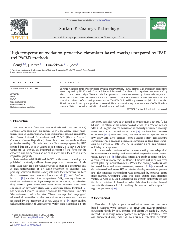 (PDF) High temperature oxidation protective chromium-based coatings prepared by IBAD and PACVD ...