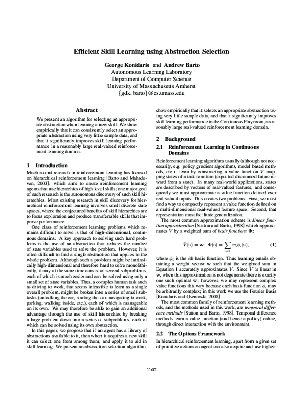 Pdf Efficient Skill Learning Using Abstraction Selection