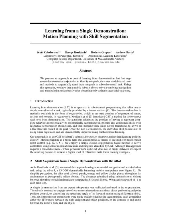 (PDF) Learning from a single demonstration: Motion planning with skill segmentation