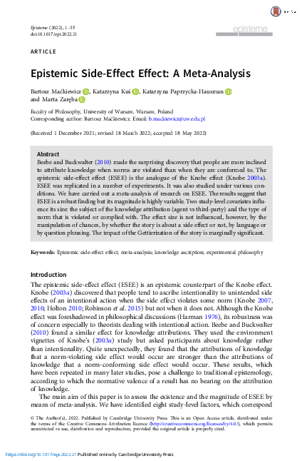 (PDF) Epistemic Side-Effect Effect: A Meta-Analysis