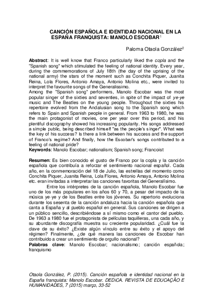 (PDF) CANCIÓN ESPAÑOLA E IDENTIDAD NACIONAL EN LA ESPAÑA FRANQUISTA ...
