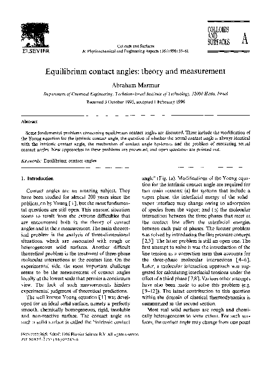 (PDF) Equilibrium contact angles: theory and measurement