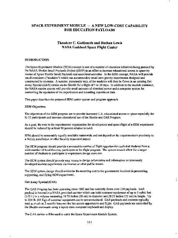 (PDF) Space Experiment Module: A new low-cost capability for education ...