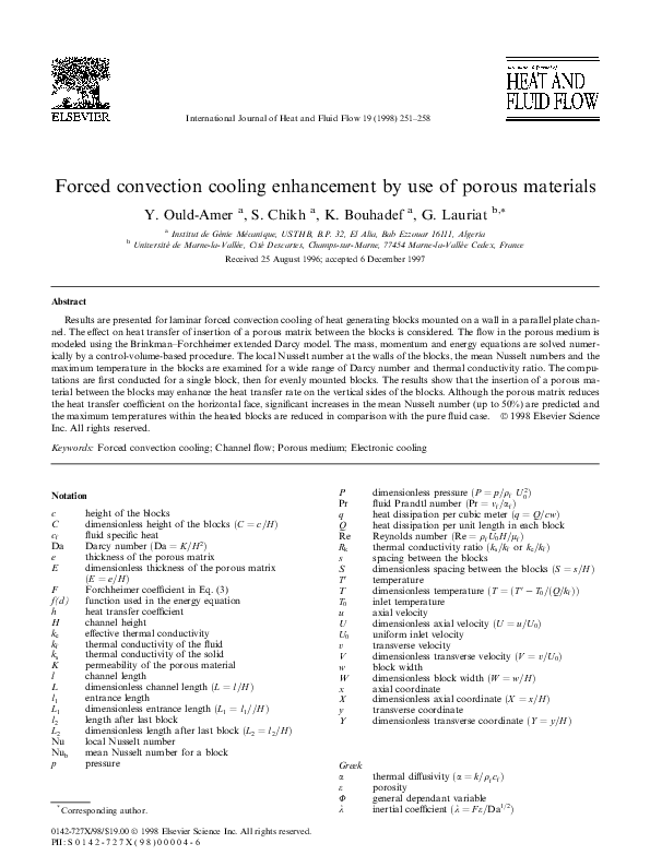 (PDF) Forced convection cooling enhancement by use of porous materials