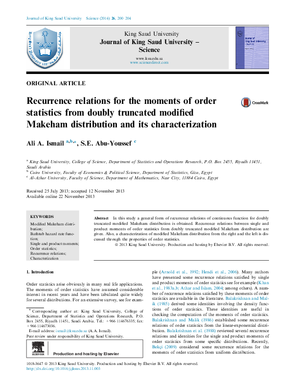 Pdf Recurrence Relations For The Moments Of Order Statistics From Doubly Truncated Modified