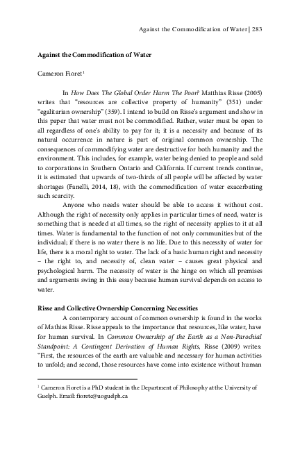 (PDF) Against the Commodification of Water