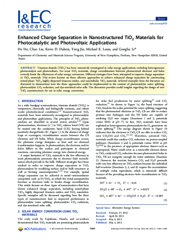 (PDF) Enhanced Charge Separation in Nanostructured TiO2 Materials for Photocatalytic and ...