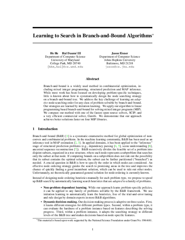 (PDF) Learning to Search in Branch and Bound Algorithms