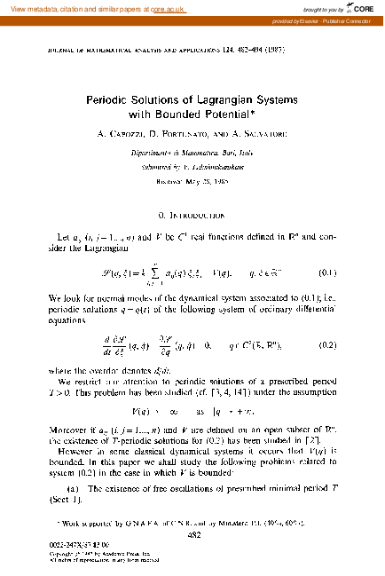 (PDF) Periodic solutions of Lagrangian systems with bounded potential