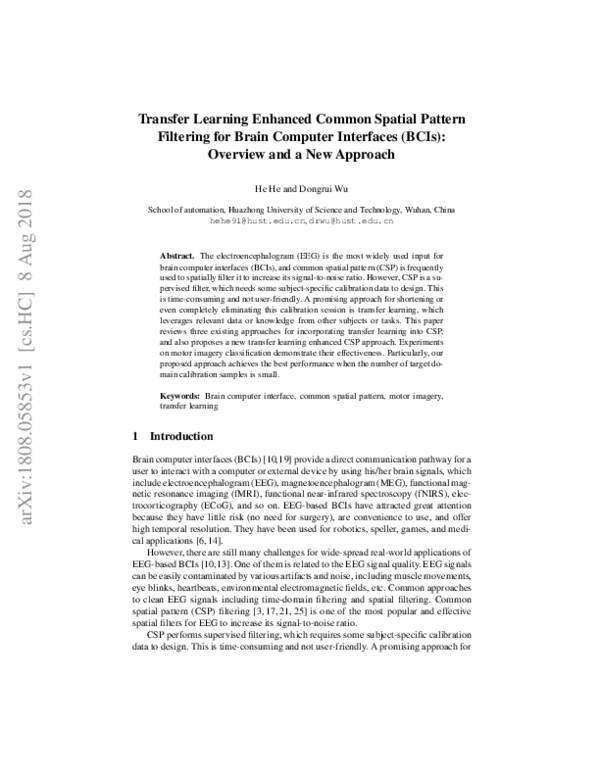 (PDF) Transfer Learning Enhanced Common Spatial Pattern Filtering for Brain Computer Interfaces ...