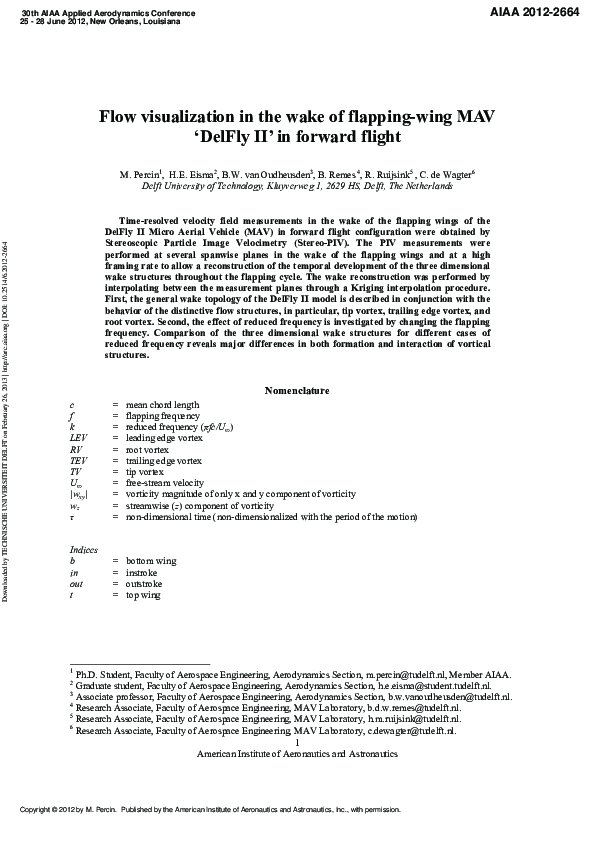 (PDF) Flow Visualization in the Wake of the Flapping-Wing MAV 'DelFly ...
