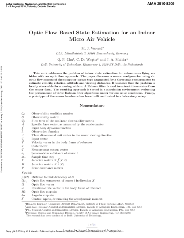 Pdf Optic Flow Based State Estimation For An Indoor Micro Air Vehicle