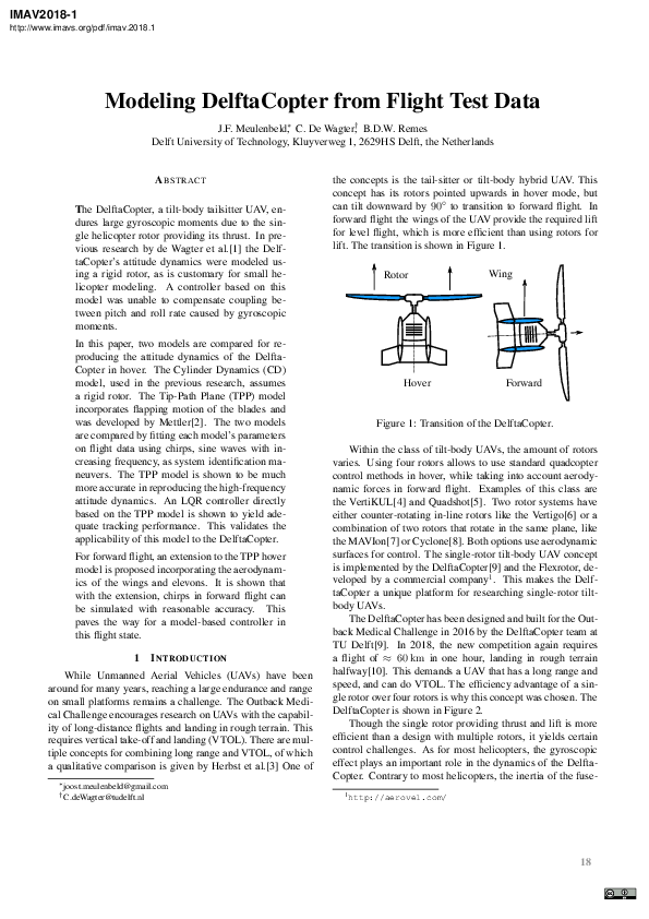 (PDF) Modeling DelftaCopter from Flight Test Data