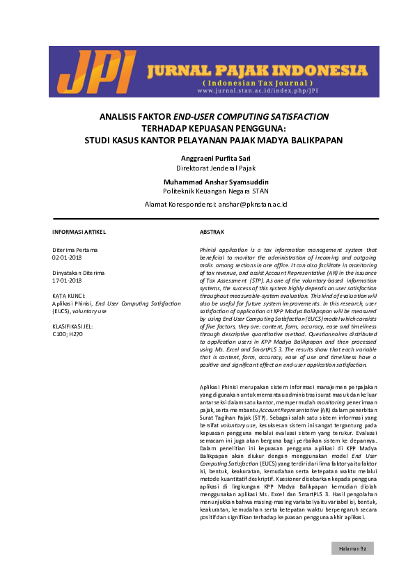 (PDF) Analisis Faktor End User Computing Satisfaction Terhadap Kepuasan Pengguna: Studi Kasus ...