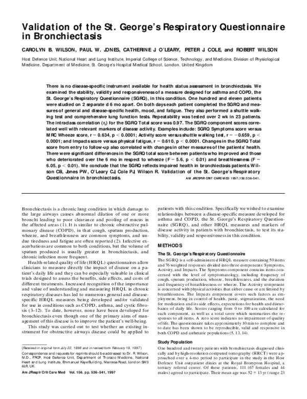 (PDF) Validation of the St. George's Respiratory Questionnaire in ...