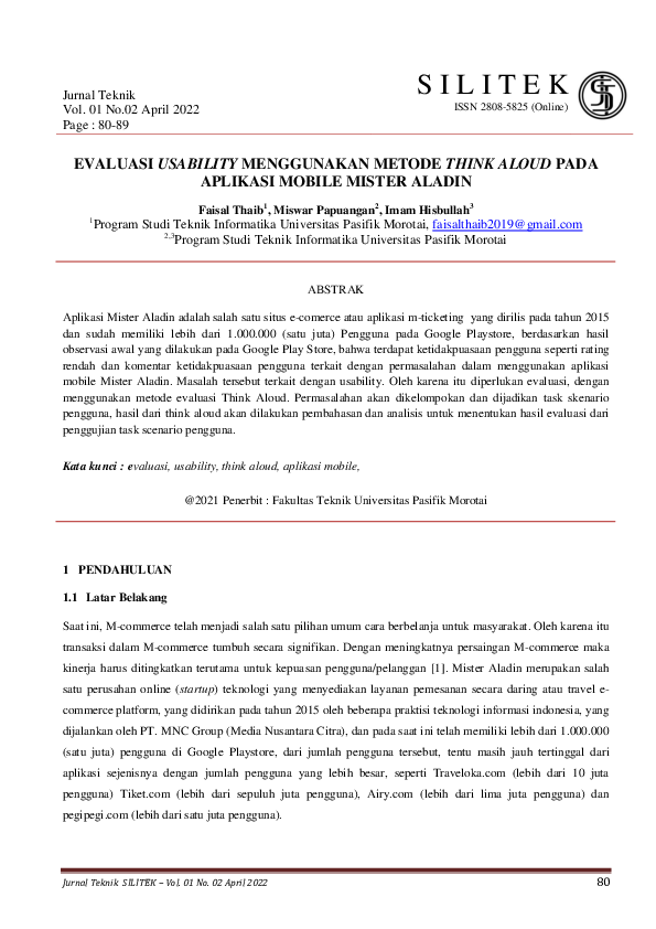 (PDF) Evaluasi Usability Menggunakan Metode Think Aloud Pada Aplikasi ...