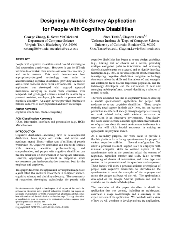 (PDF) Designing a Mobile Survey Application for People with Cognitive ...
