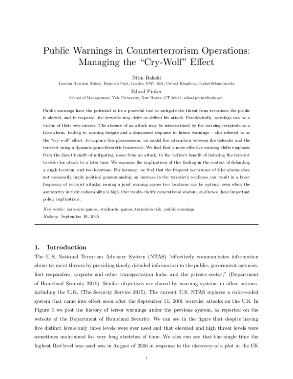 (PDF) Public Warnings in Counterterrorism Operations: Managing the 'Cry ...