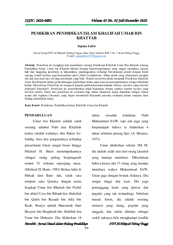 (PDF) Pemikiran Pendidikan Islam Khalifah Umar Bin Khattab