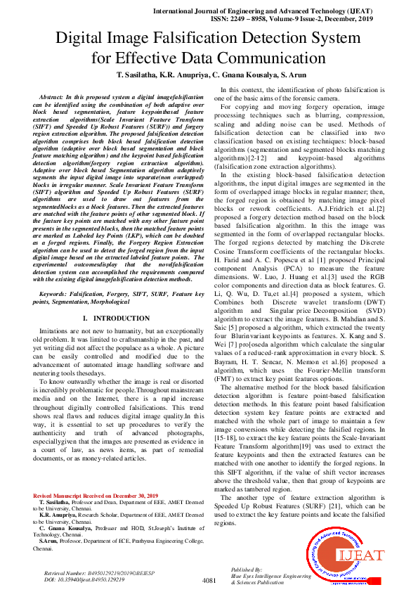 Pdf Digital Image Falsification Detection System For Effective Data Communication Gnana