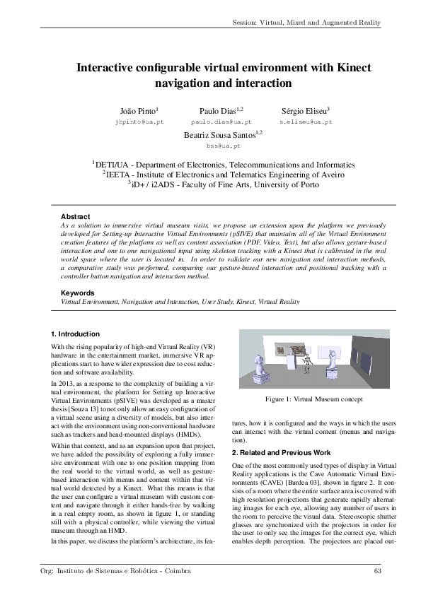 (PDF) Interactive configurable virtual environment with Kinect navigation and interaction