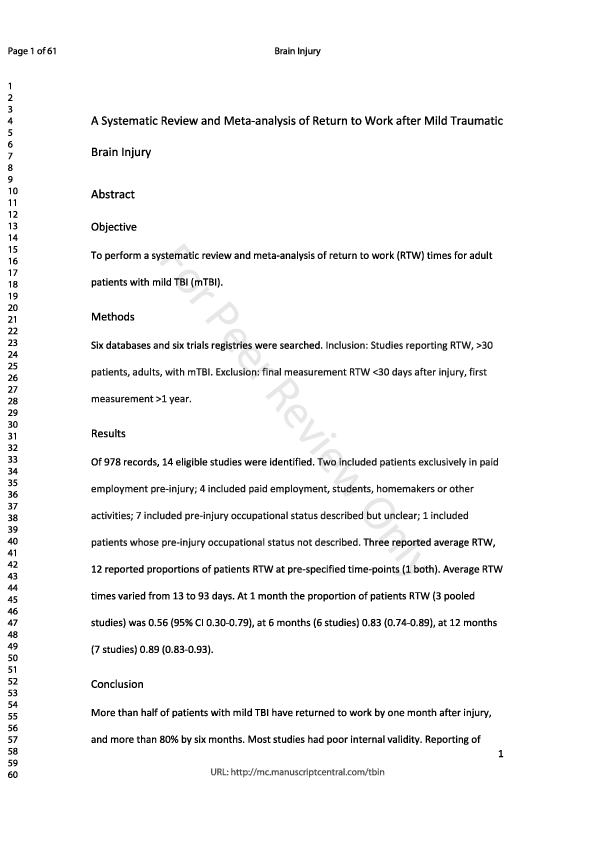 (PDF) A systematic review and meta-analysis of return to work after ...