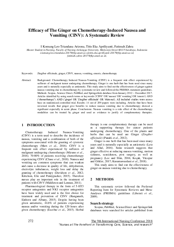 (PDF) Efficacy of The Ginger on Chemotherapy-Induced Nausea andVomiting ...