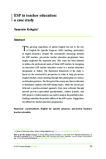 (PDF) ESP in teacher education: a case study